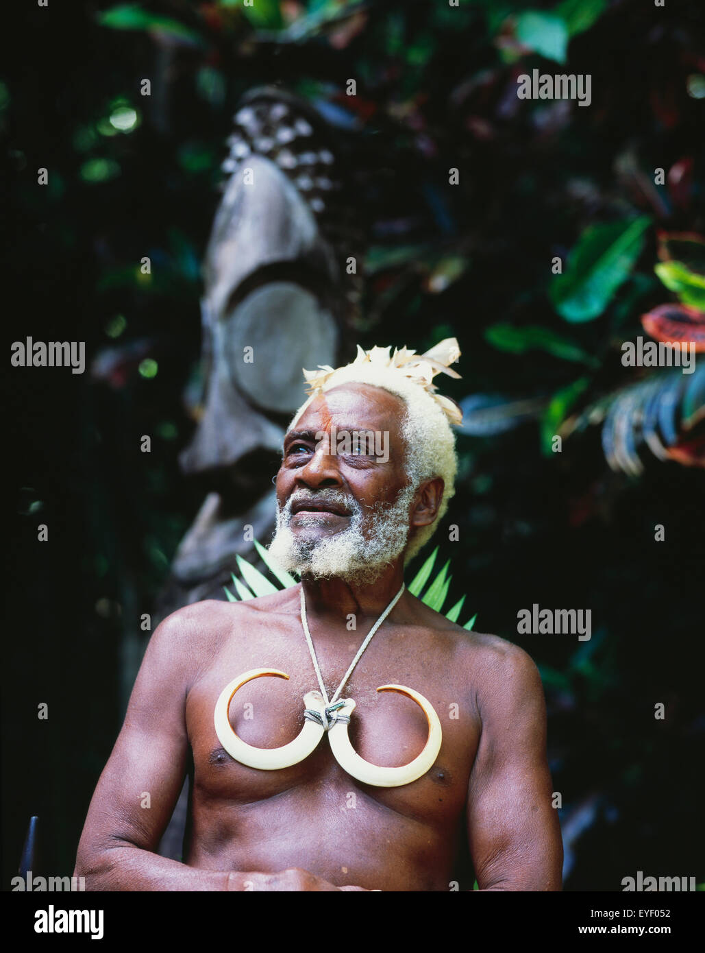 Village Chief conducting traditional sorcery ceremony; Ambrym Island ...