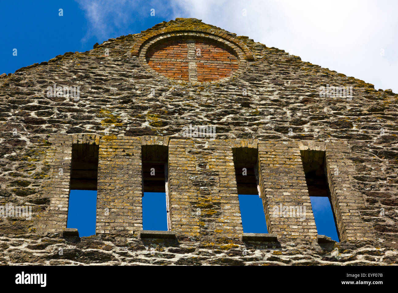 Detail of Four Window Spaces, Inlaid Cross, Arched Lintel and Wall ...