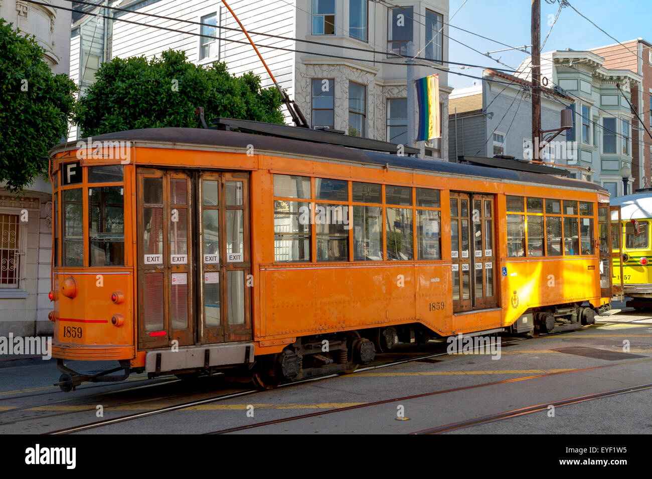Orange F Line San Francisco vintage streetcar parked near the Castro ...