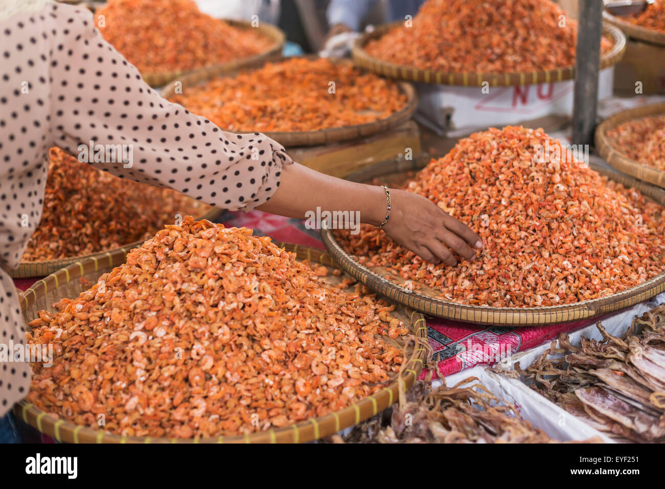 Shop with dried shrimp in the famous Crab Market of Kep; Kep, Cambodia ...