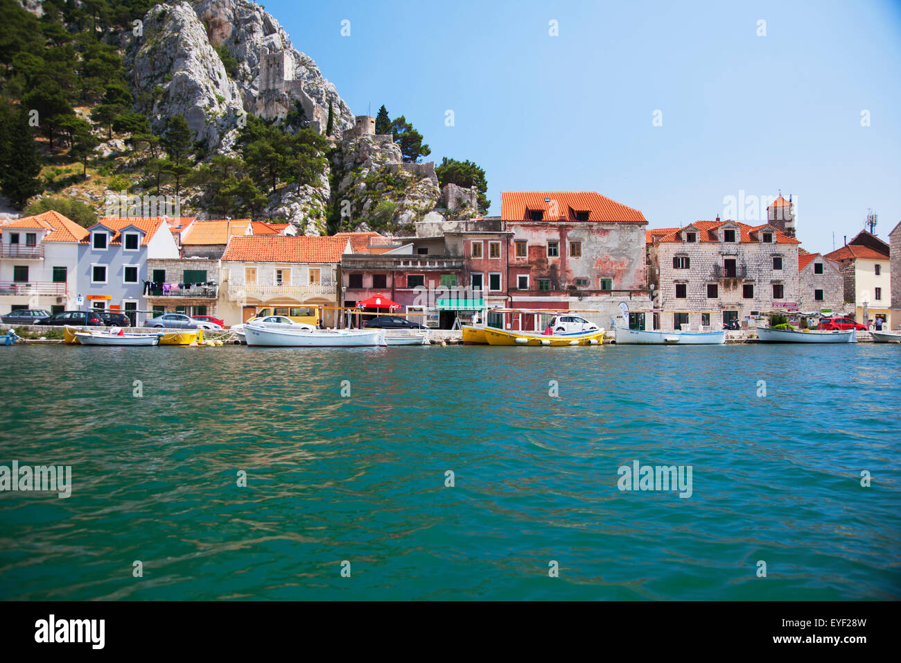 Old town Omis as seen from the Cetina River; Omis, Croatia Stock Photo ...
