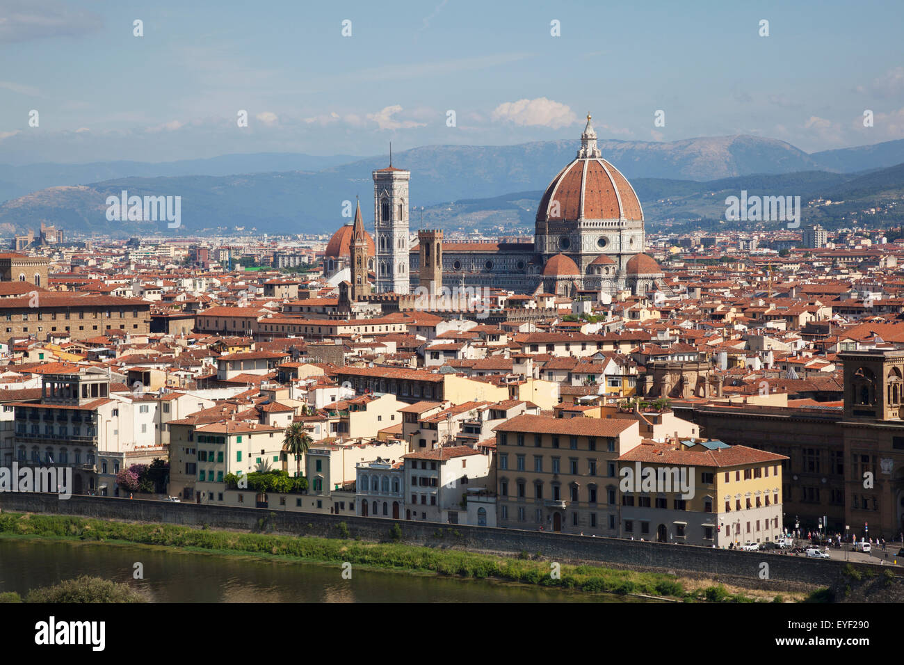 A view of the city from above with the dome of the Florence Cathedral ...