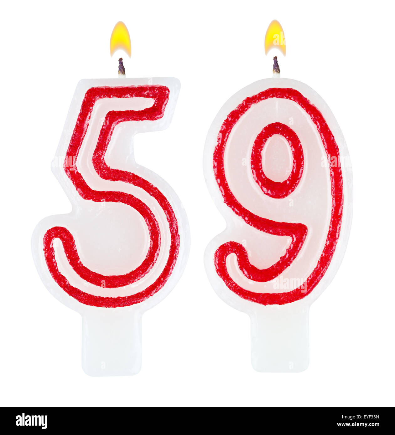 Birthday candles number fifty nine isolated on white background Stock ...