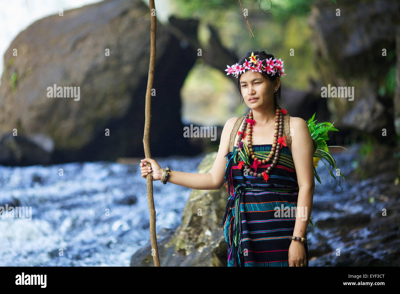 Domestic tourist dressed up as Bunong ethnic minority at Bou Sra ...