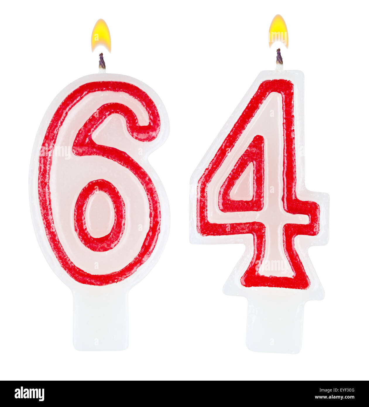 Birthday candles number sixty four isolated on white background Stock ...