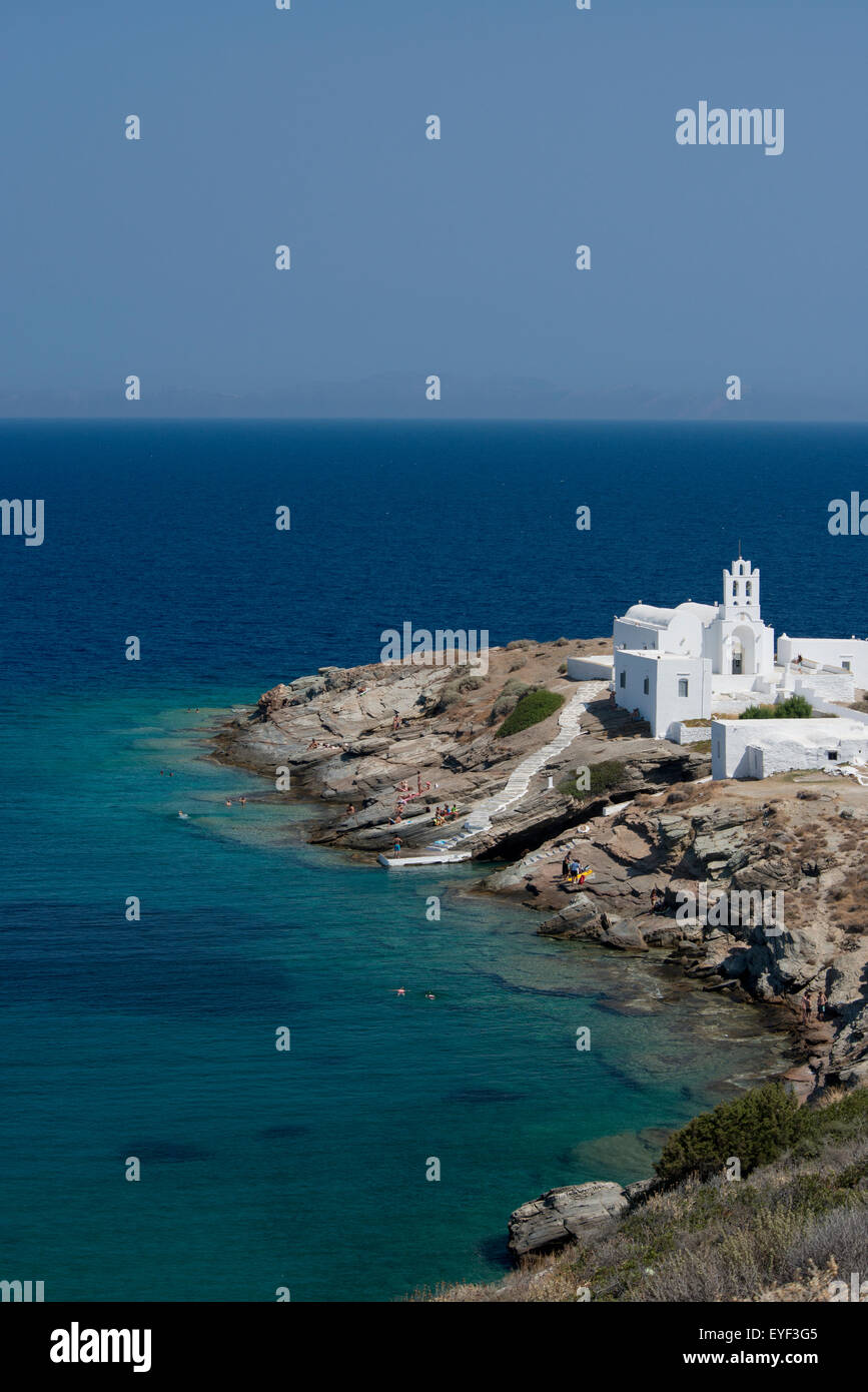 Aerial view of the Chrysopiyi Monastery surrounded by emerald seas ...