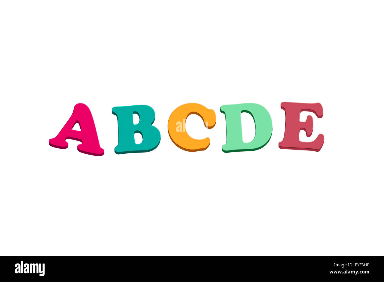 Front view of illustrative abcde letters of alphabet with colorful ...