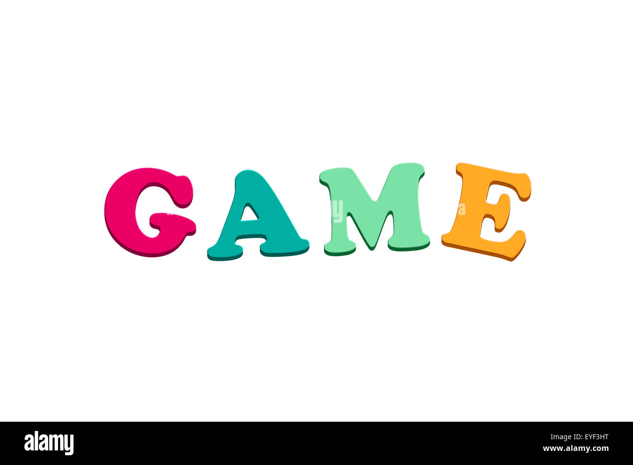 Front view of illustrative game text with colorful child letters ...