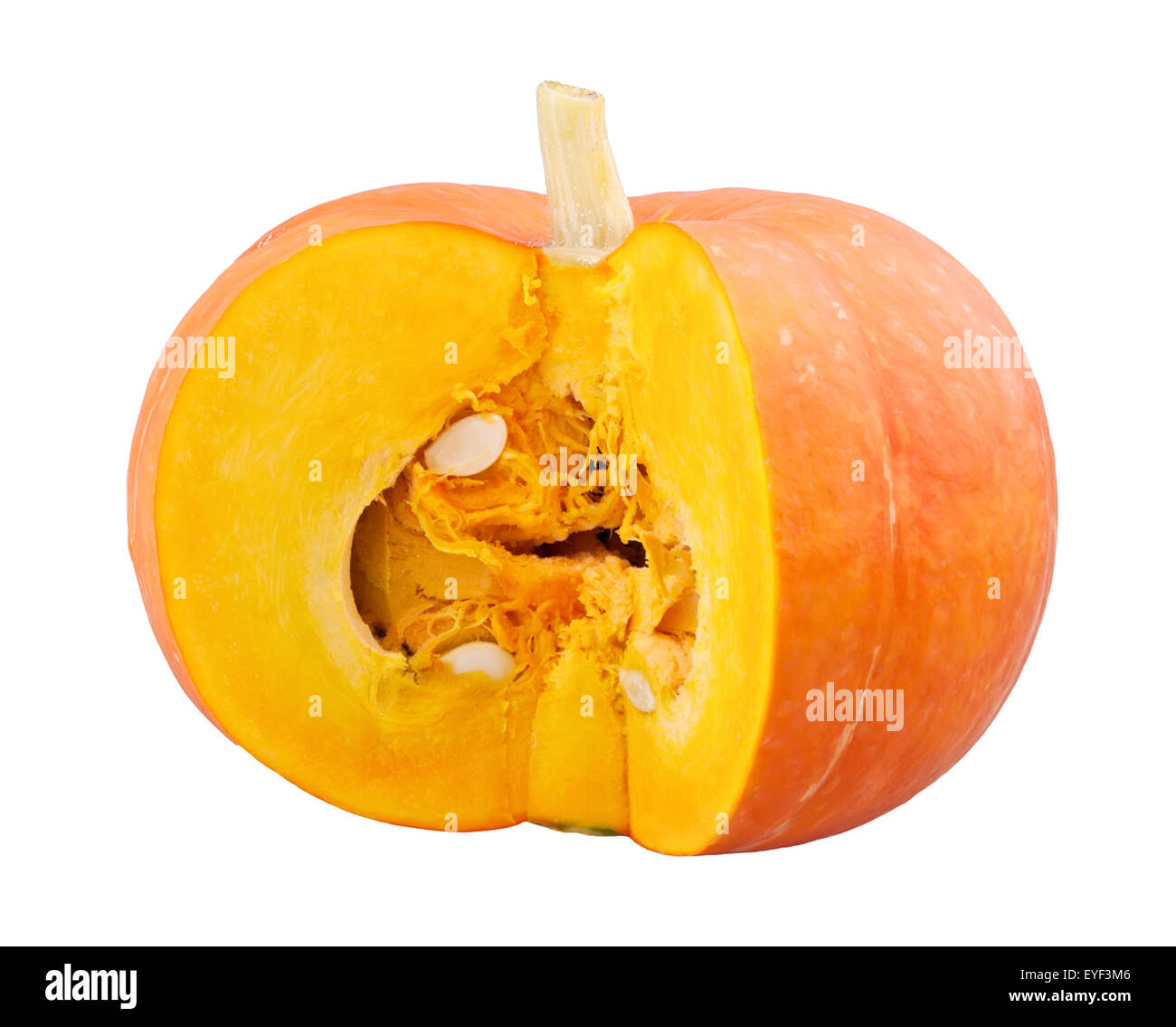 Pumpkin with carved part on white background Stock Photo - Alamy