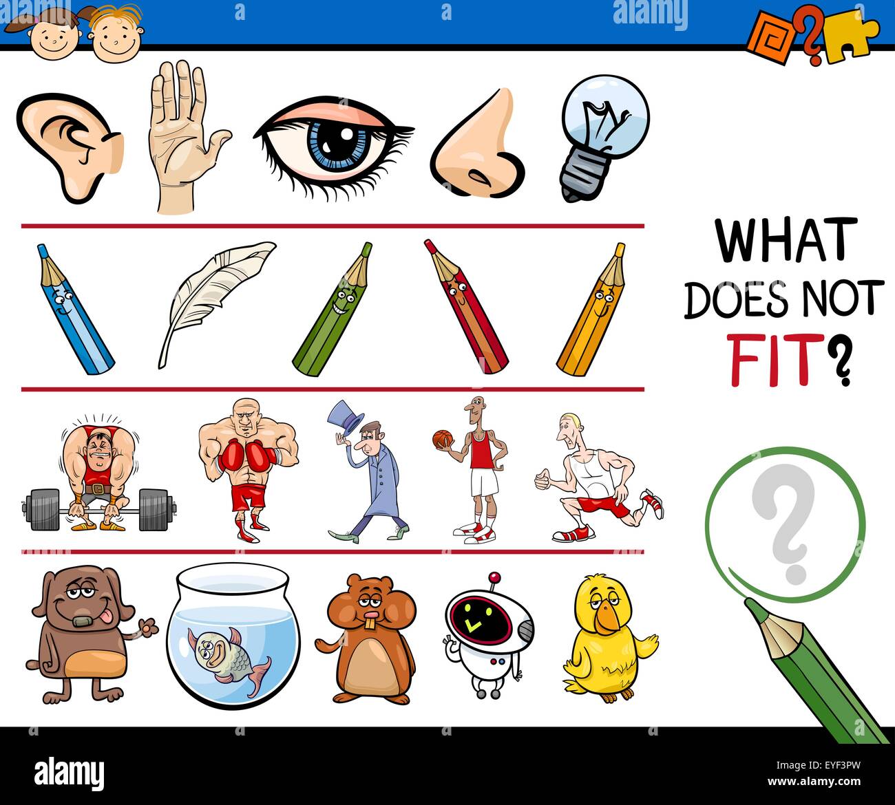 Cartoon Illustration of Finding Improper Item in the Row Educational ...