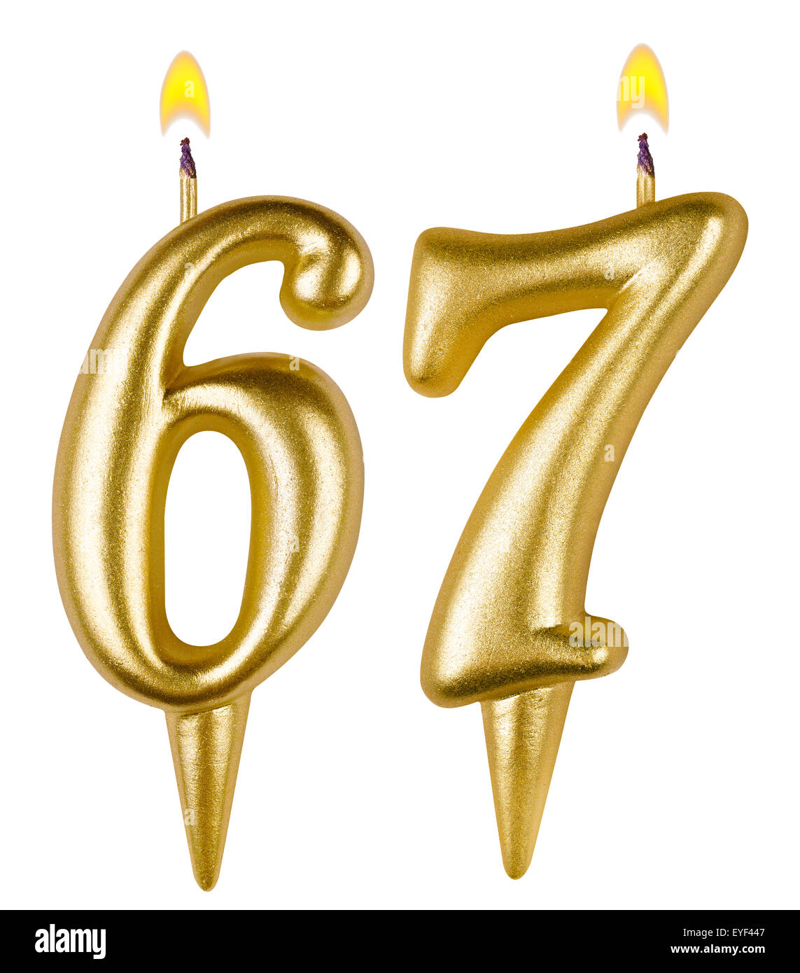 Birthday candles number sixty seven isolated on white background Stock ...