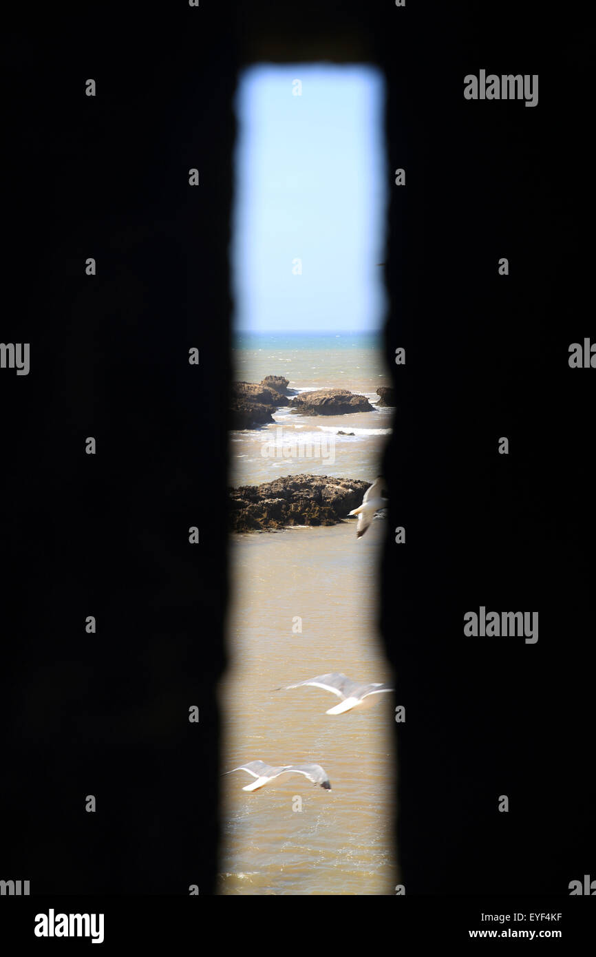 View of the Atlantic ocean from a window in the fortified tower at the ...