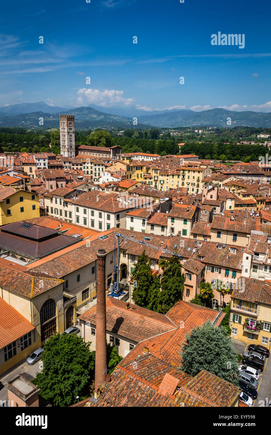 Ancient town and mountains, Lucca, Italy from Guinigi tower Stock Photo ...