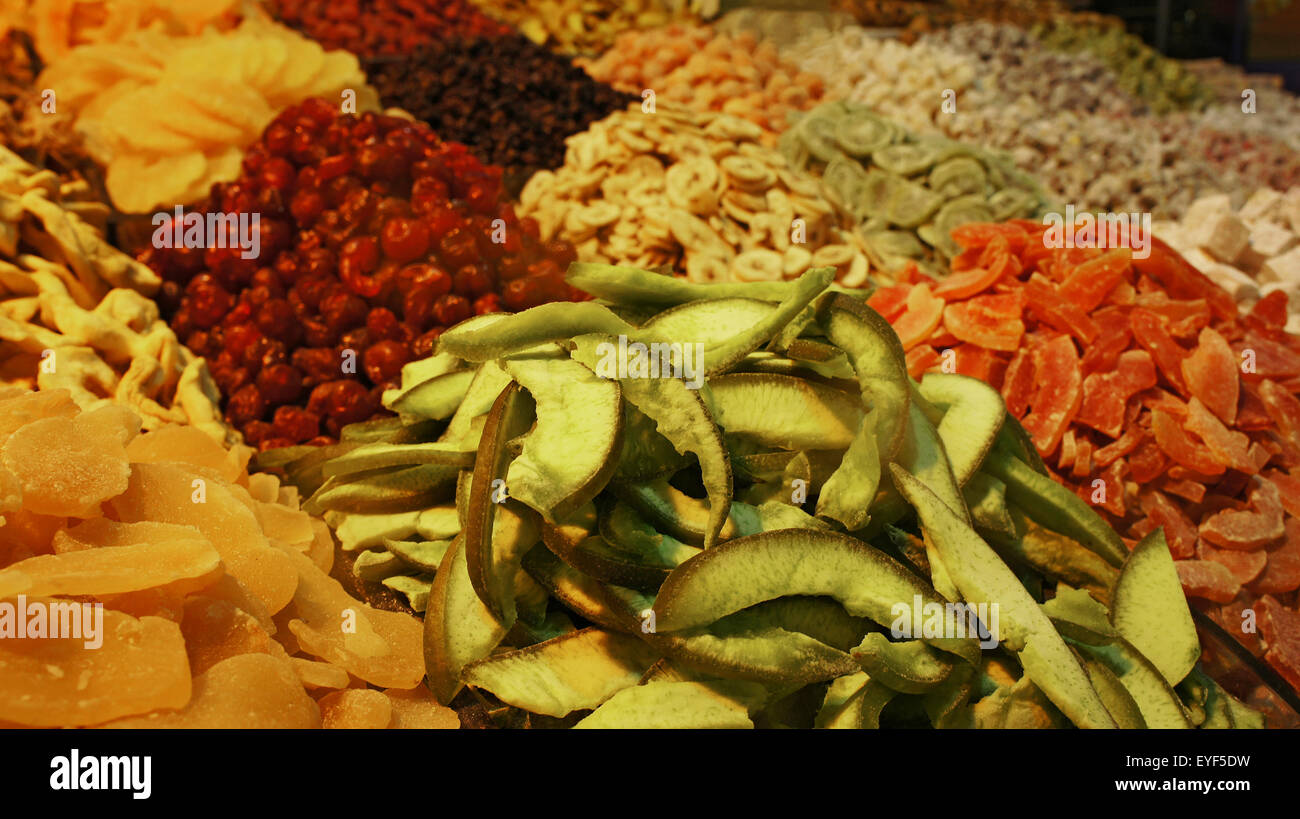 Dried fruits in Spice Bazaar, Istanbul, Turkey colorful set of turkish ...