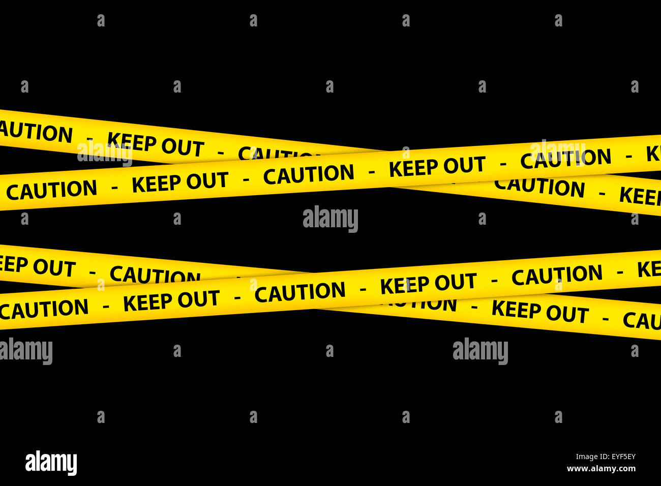 Yellow caution tape strips with text of keep out and caution, on black ...