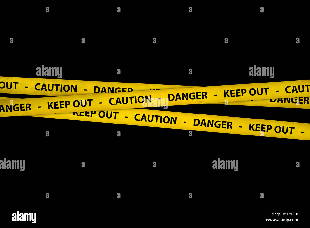 Yellow caution tape strips with text of keep out, danger and caution ...