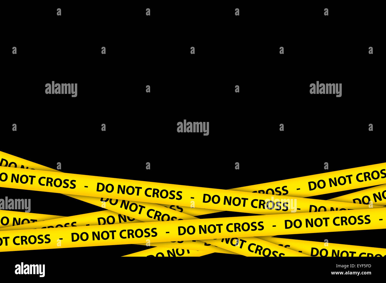 Yellow caution tape strips with text of do not cross, on black ...