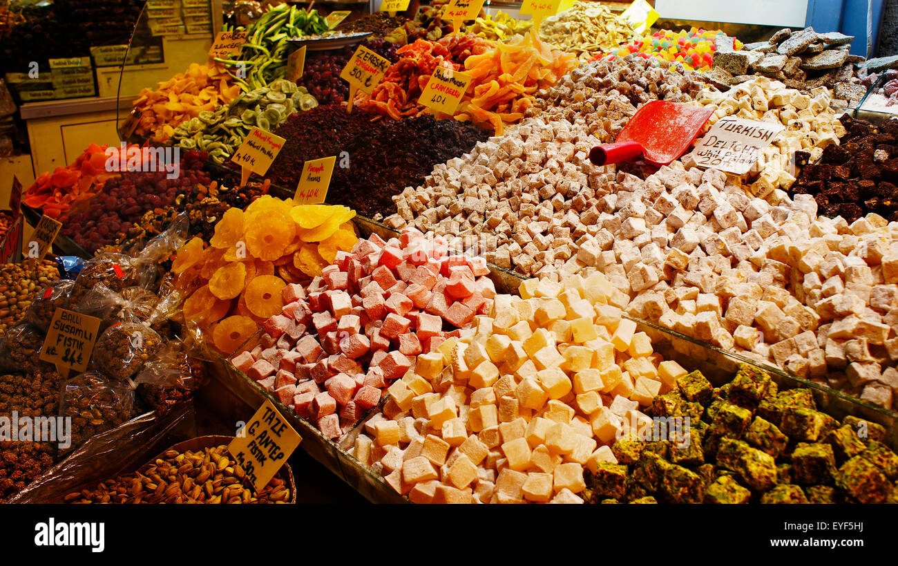 Dried fruits in Spice Bazaar, Istanbul, Turkey colorful set of turkish ...