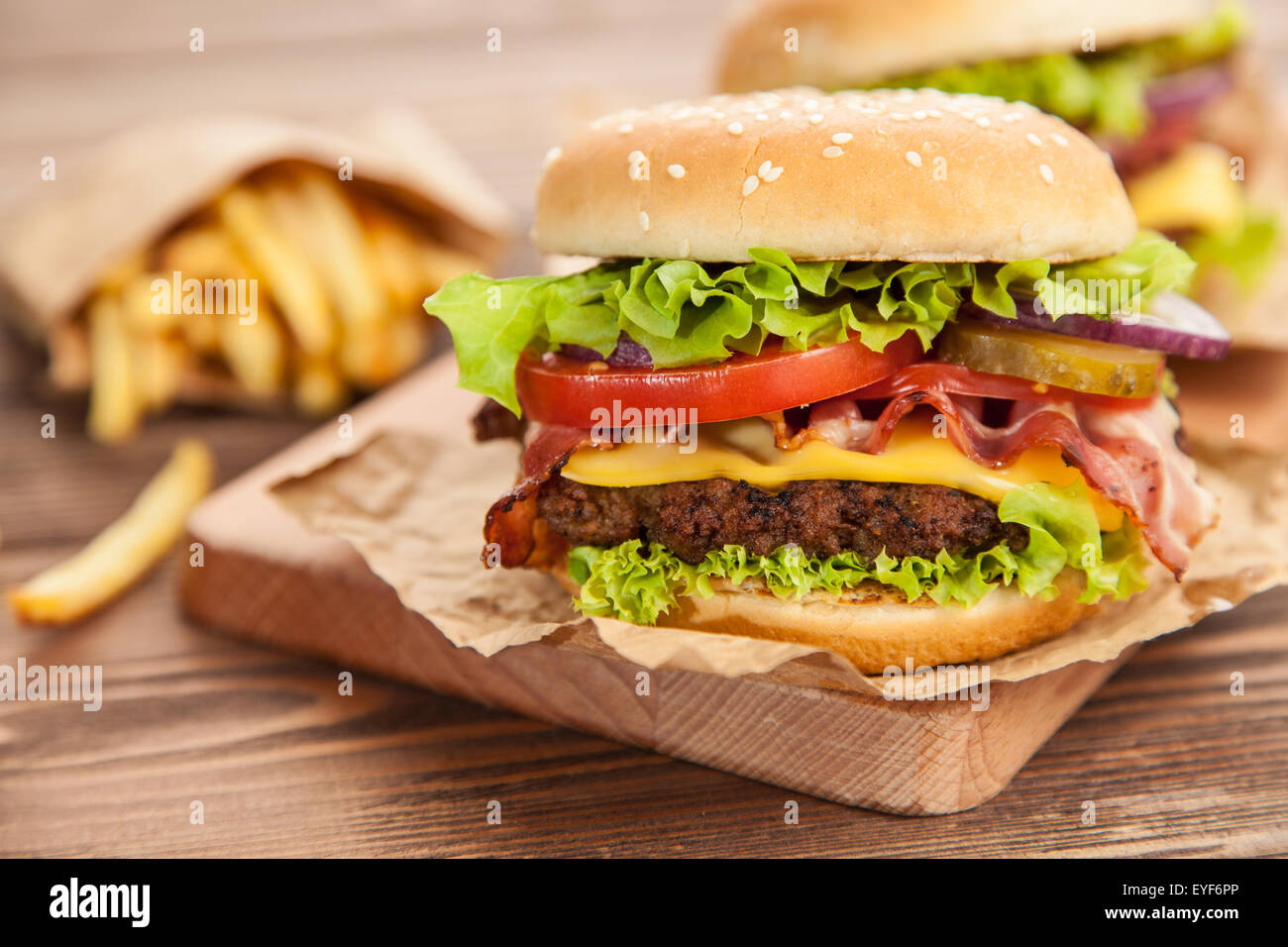 Delicious hamburger and fries Stock Photo - Alamy
