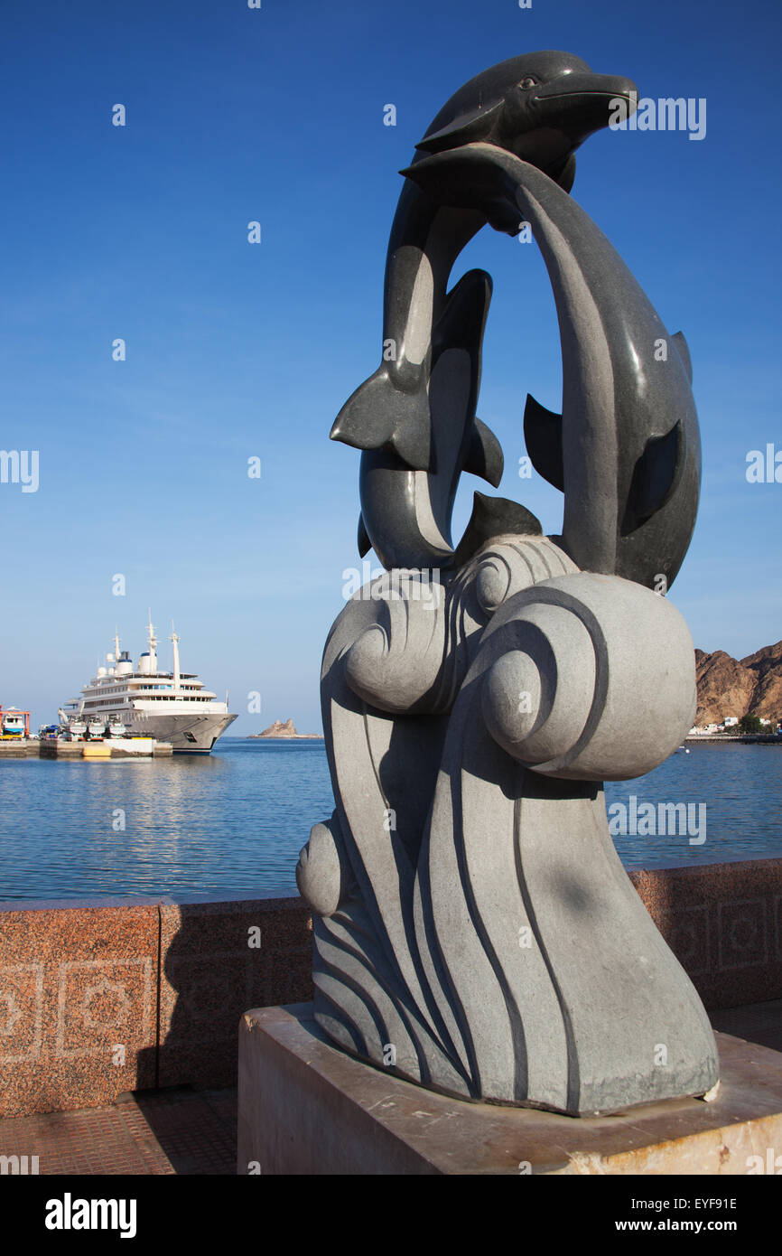 Sultan Qaboos royal yacht and dolphin statue, Mutrah harbour; Mutrah ...