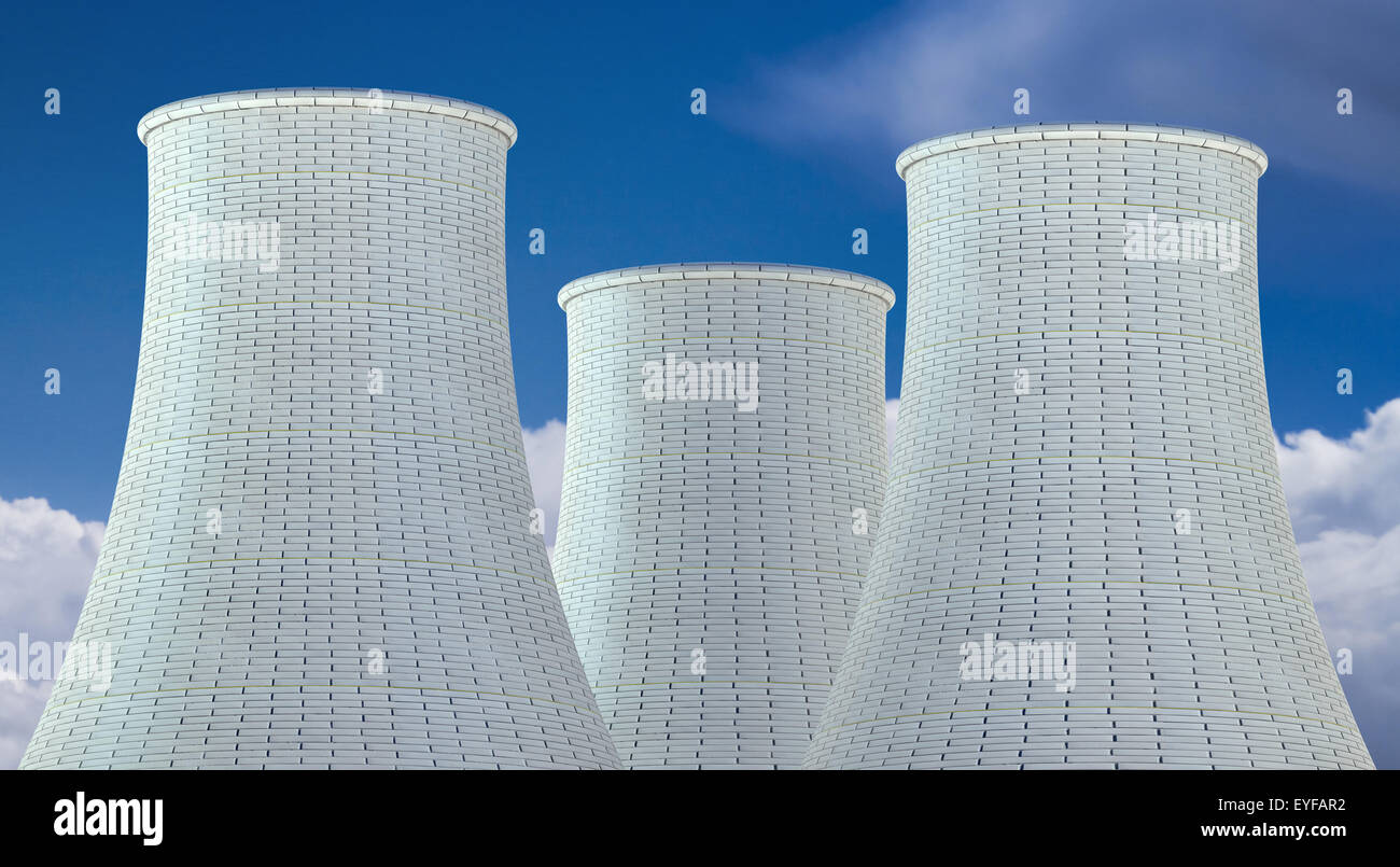 Nuclear Power Plant concept, three cooling tower Stock Photo - Alamy