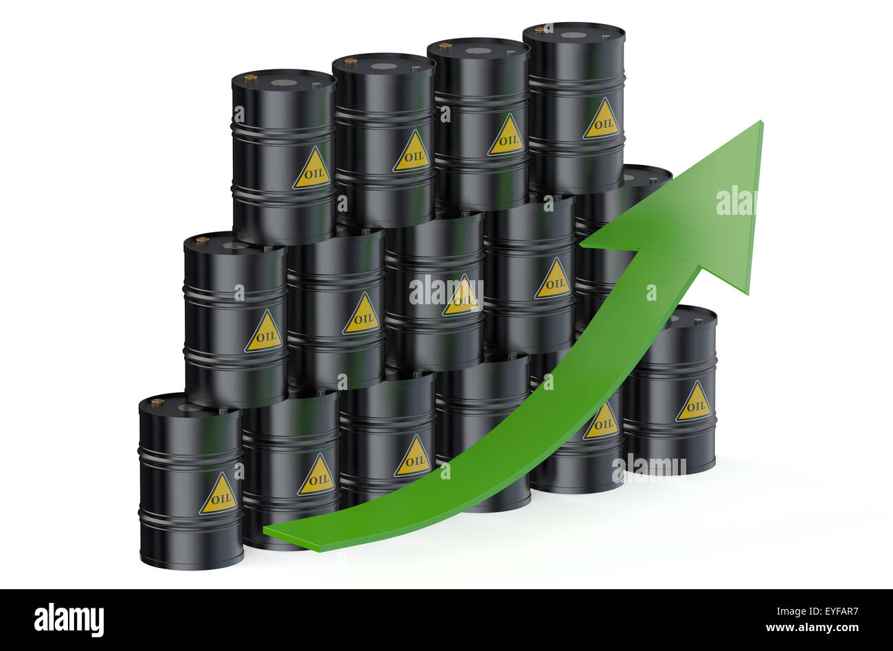 Oil barrels with arrow isolated on white background Stock Photo - Alamy