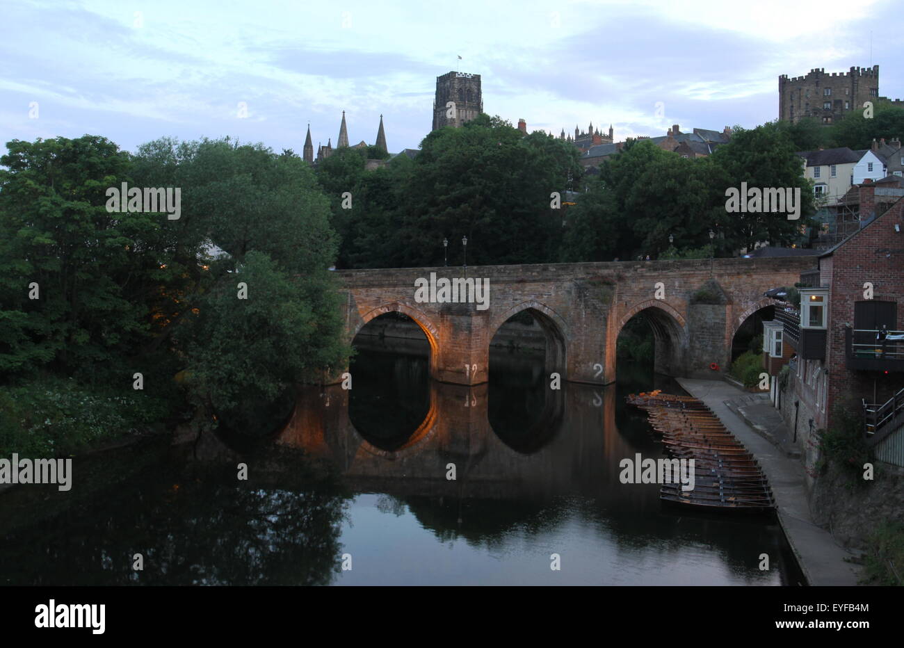 Elvet Bridge across River Wear with Durham Cathedral and Castle Durham ...