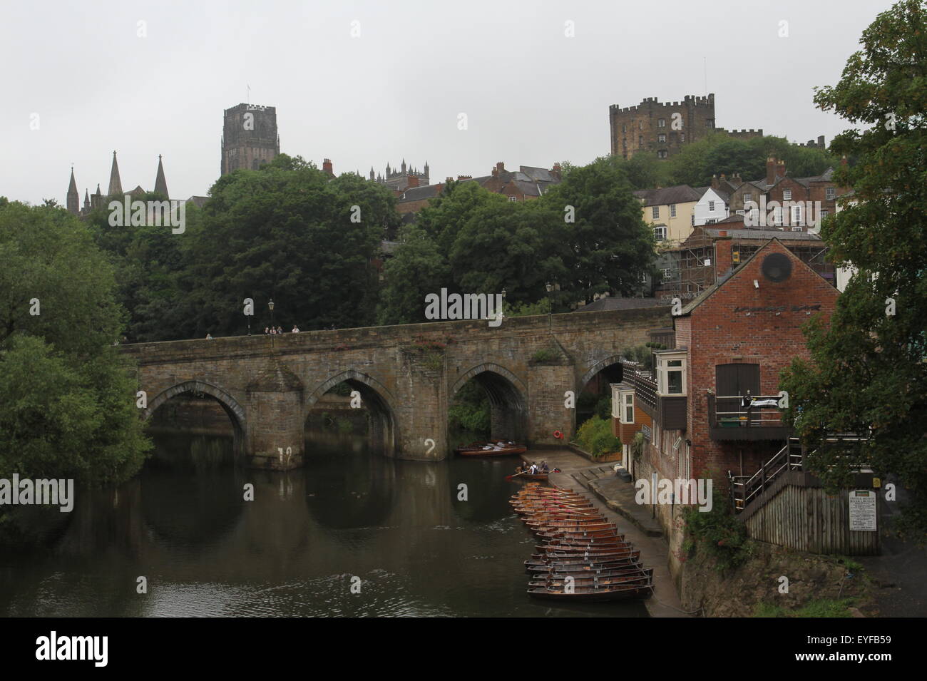 Elvet Bridge across River Wear with Durham Cathedral and Castle Durham ...