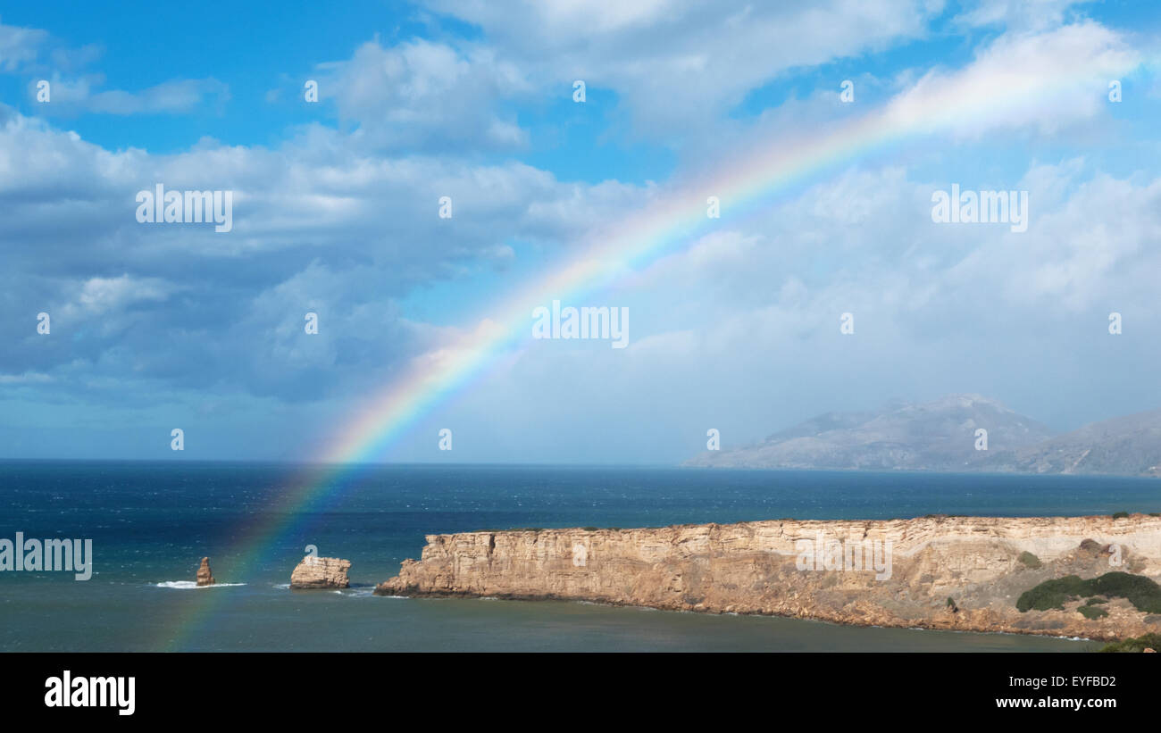 Rainbow On Triopetra Beach, Matalan, Crete, Greece Stock Photo - Alamy