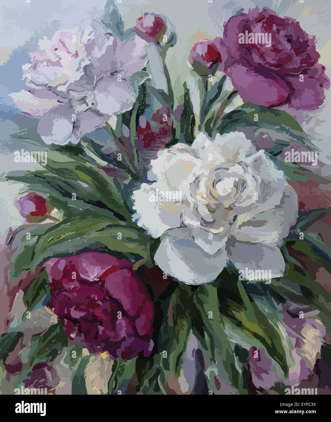 Peonies oil painting on canvas Stock Vector Image & Art - Alamy