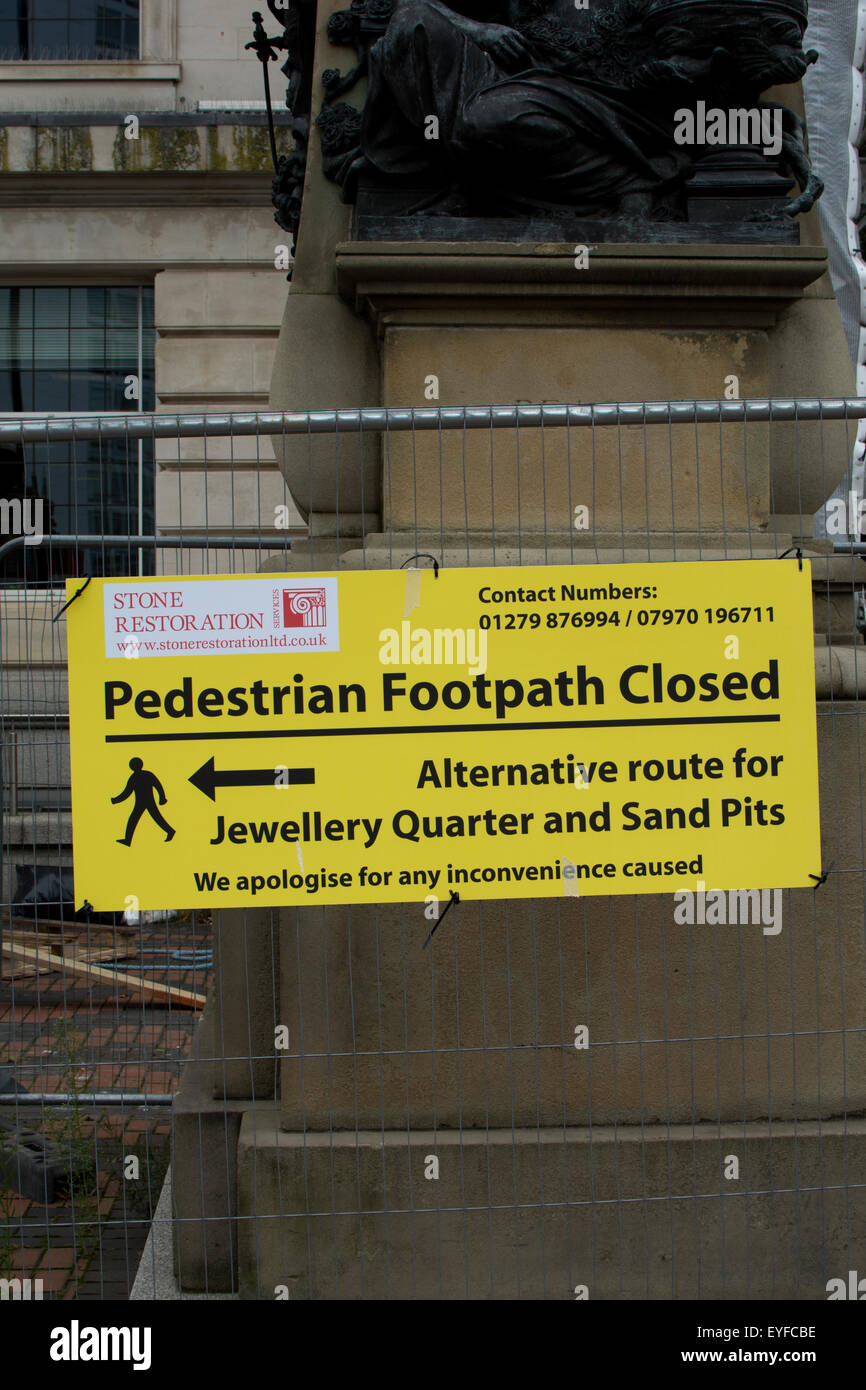 Pedestrian Footpath Closed sign, Centenary Square, Birmingham, UK Stock ...