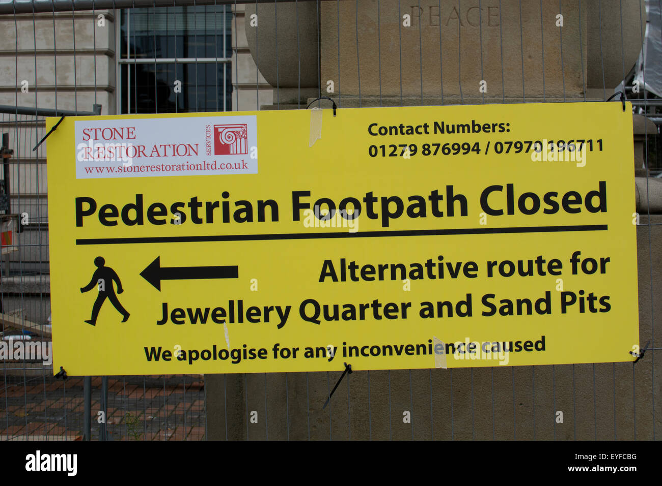 Pedestrian Footpath Closed sign, Centenary Square, Birmingham, UK Stock ...