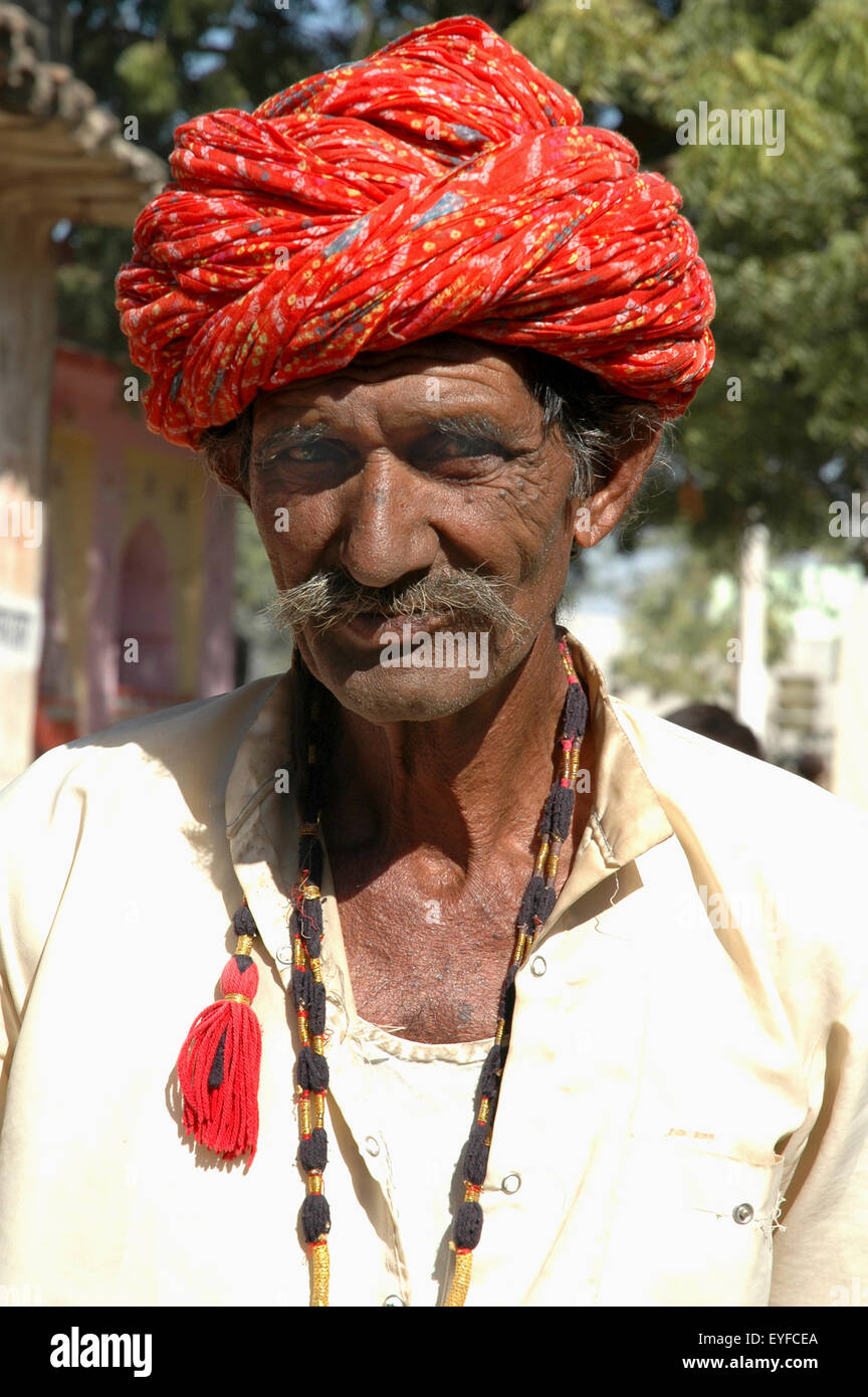 India, Rajasthan, Rajasthani Farmer In Red Turban; Nimaj Stock Photo ...