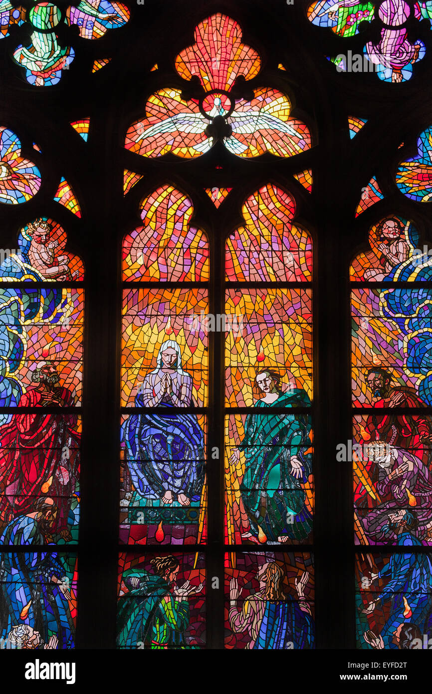 Czech Republic, Stained glass window at St Vitus Cathedral; Prague ...