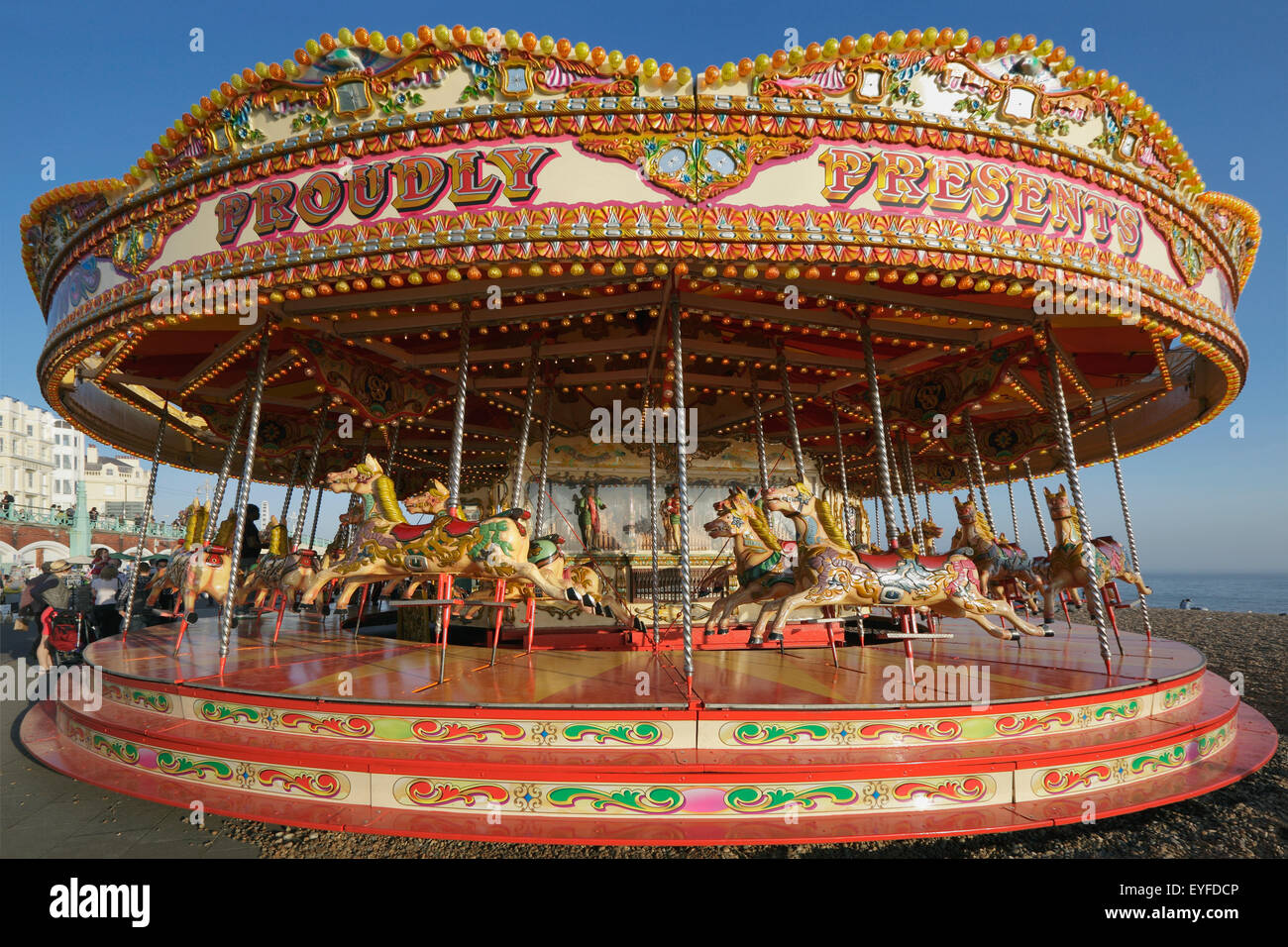 United Kingdom, England, East Sussex, Carousel on beach; Brighton Stock ...