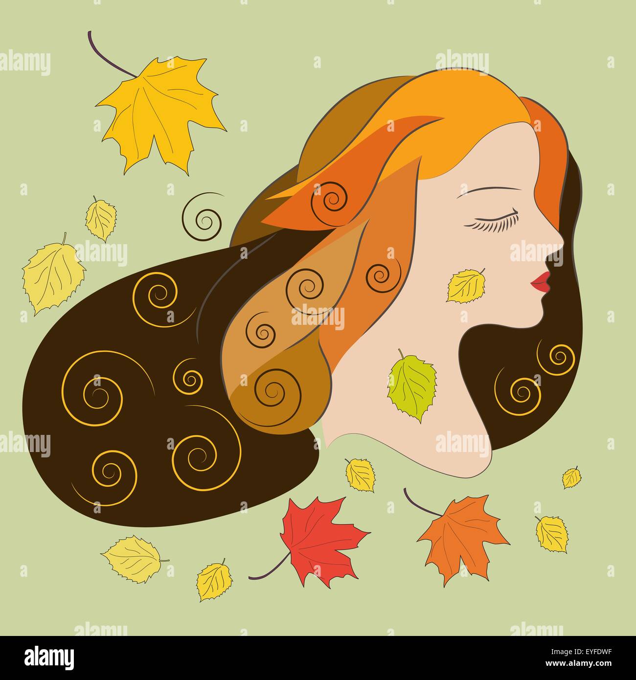 The spirit of autumn: young woman, painted in the autumn colors ...