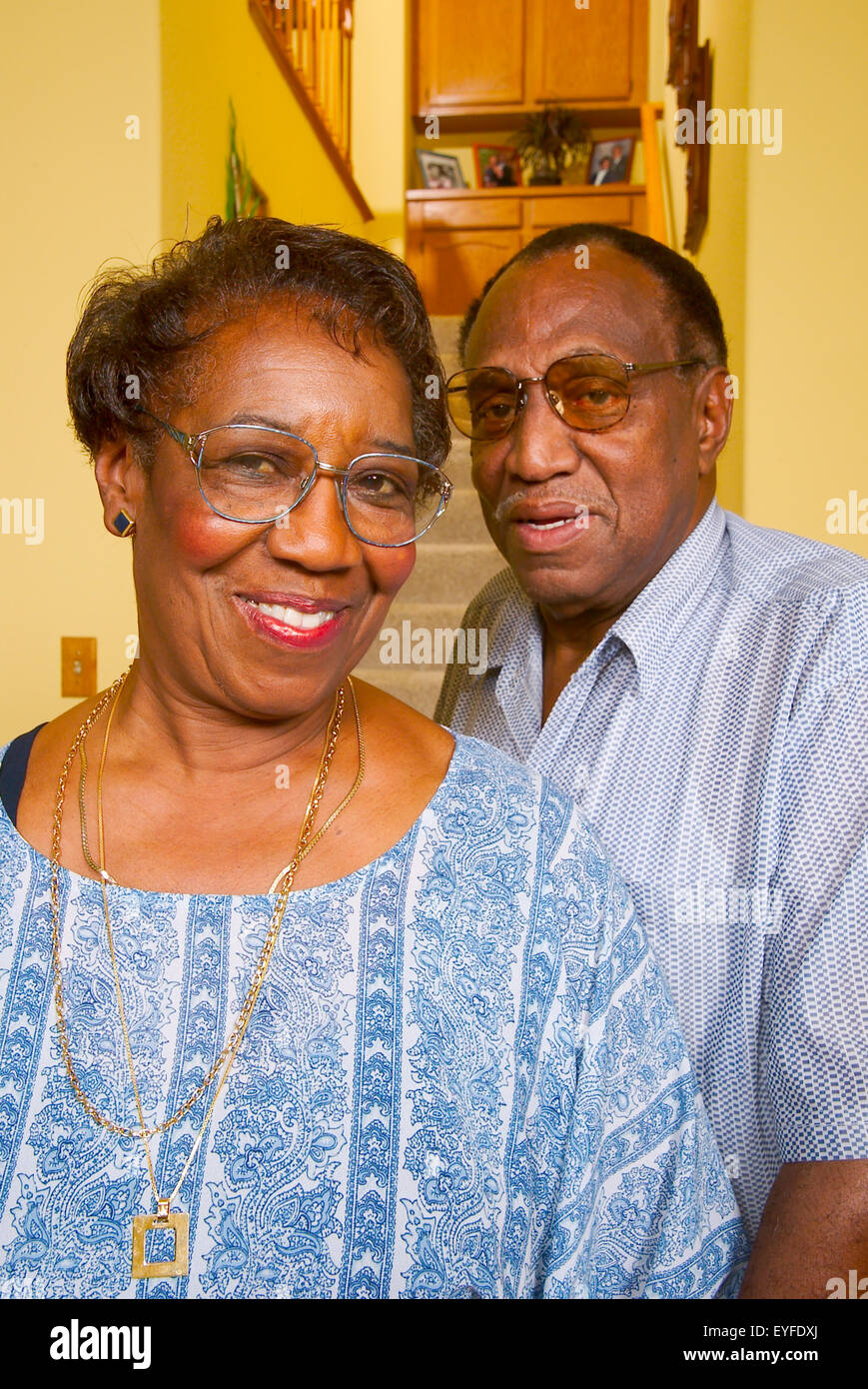 A senior African American husband and wife pose in their Corona, CA ...