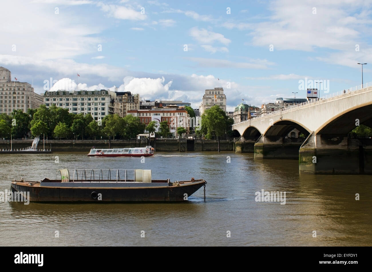 United Kingdom, England, London, View of Thames and Waterloo Bridge ...