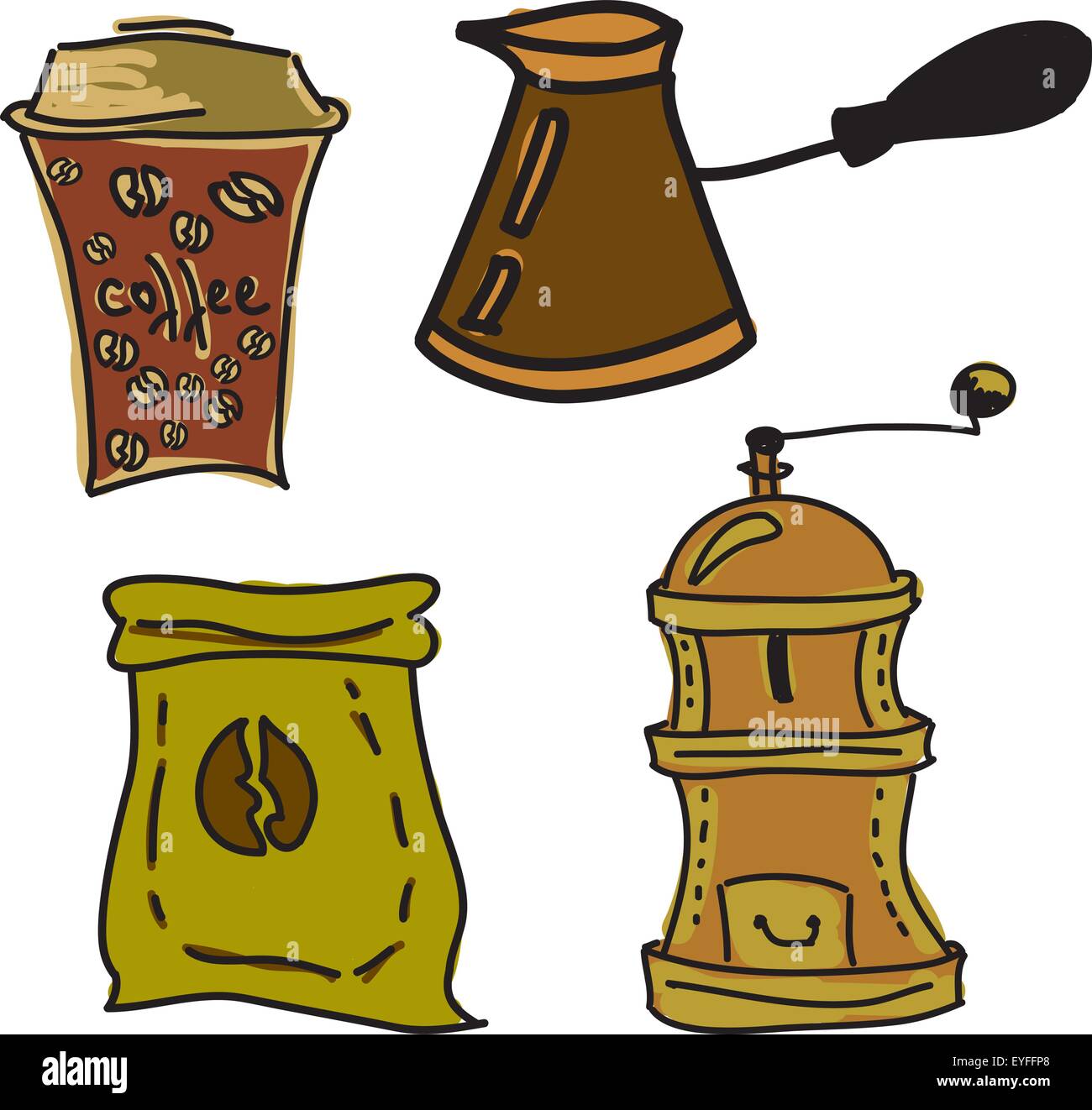 Drawn colored picture with coffee stuff Stock Vector Image & Art - Alamy