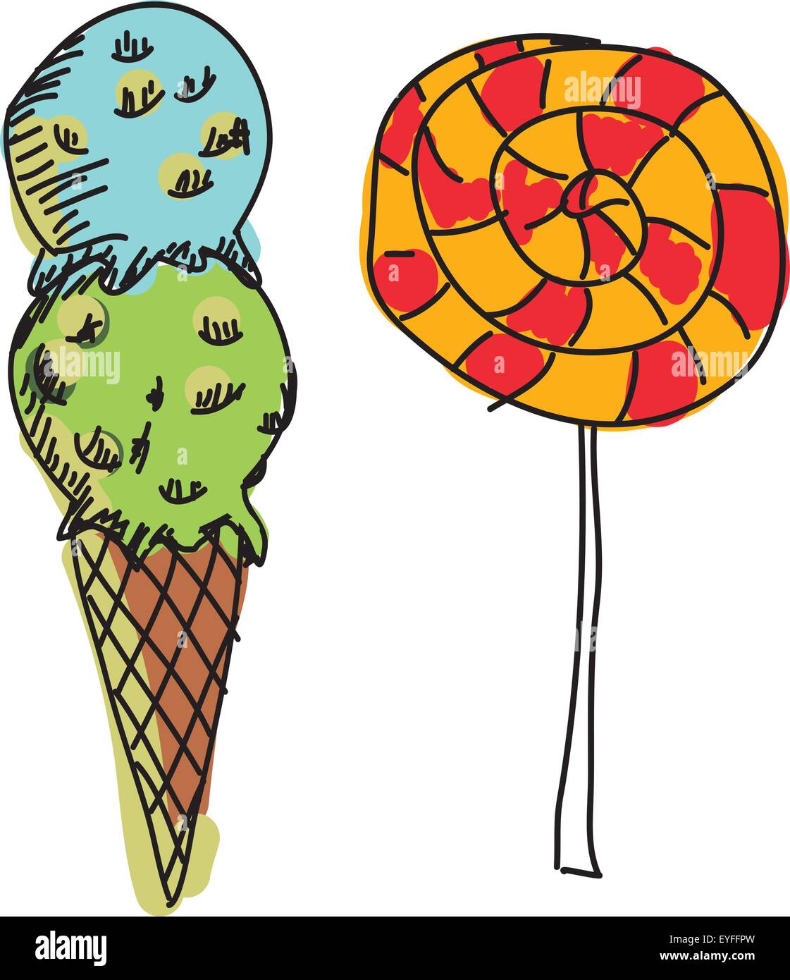 Ice cream sketch colored Cut Out Stock Images & Pictures - Alamy