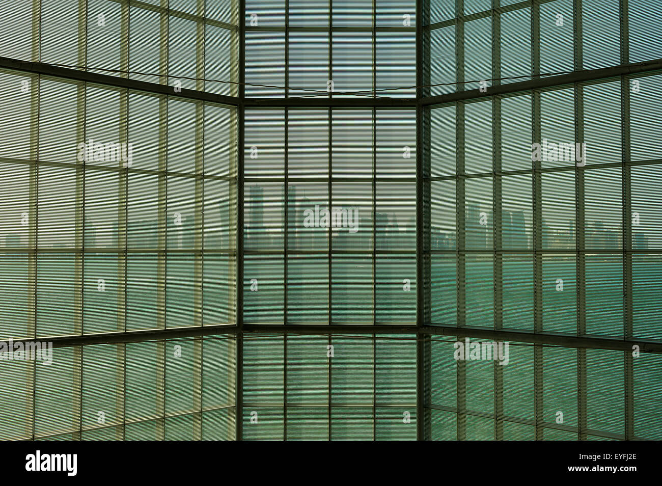 View out of large window in the Museum of Islamic Art to the modern ...
