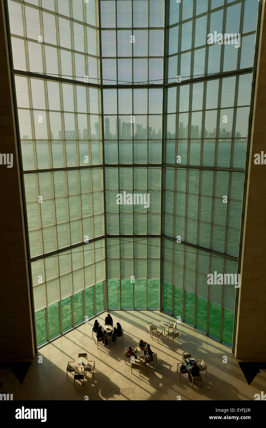 View out of large window in the Museum of Islamic Art to the modern ...