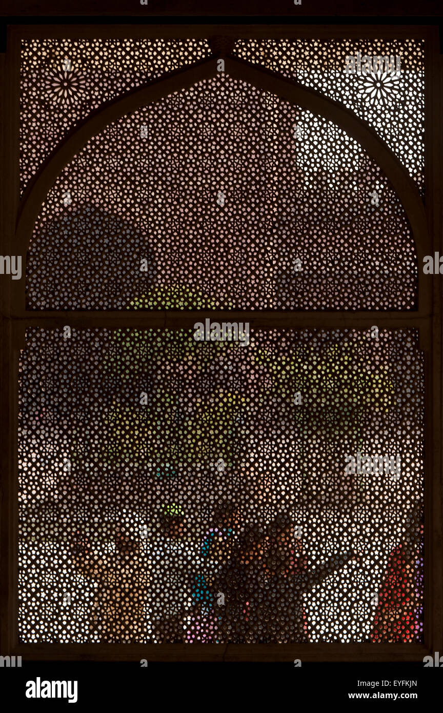 Looking through stone lattice walls in the Jami Masjid; Fatehpur Sikri ...