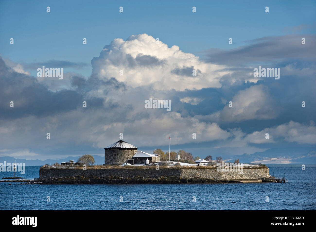Winter snow scene of the notorious prison island and later monastery of ...