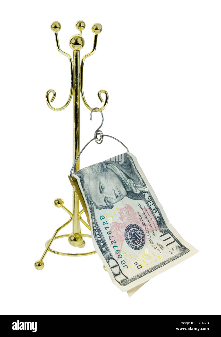 Money hanging off of a hanger on a coat rack - path included Stock ...