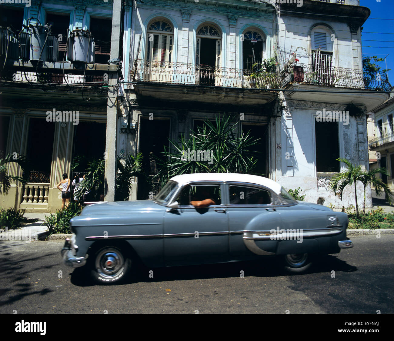 Colonial style house and old car in Vedado; Havana, Cuba Stock Photo ...