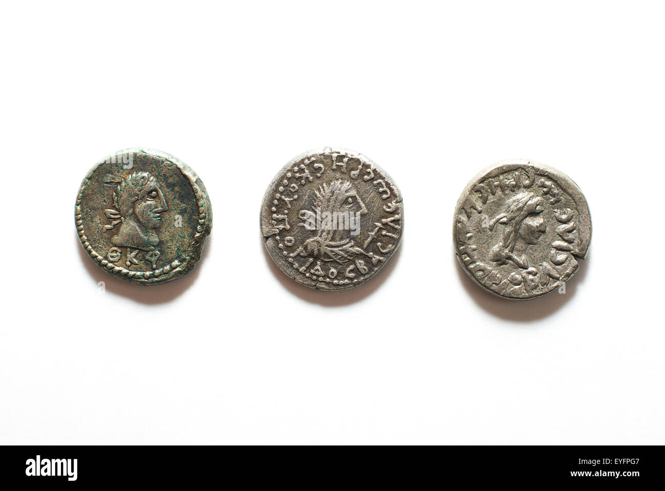 Old silver coins with portraits of kings on a white background Stock ...