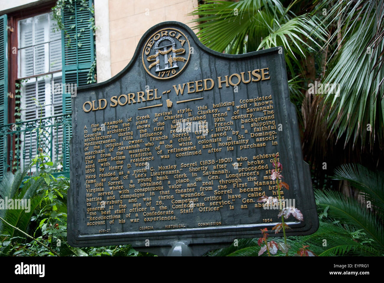 Usa, Georgia, Information Sign At Sorrel Weed House; Savannah Stock ...