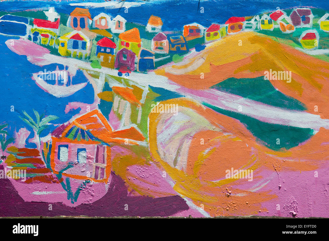 Colorful mural of St George's; Grenada. Caribbean Stock Photo - Alamy
