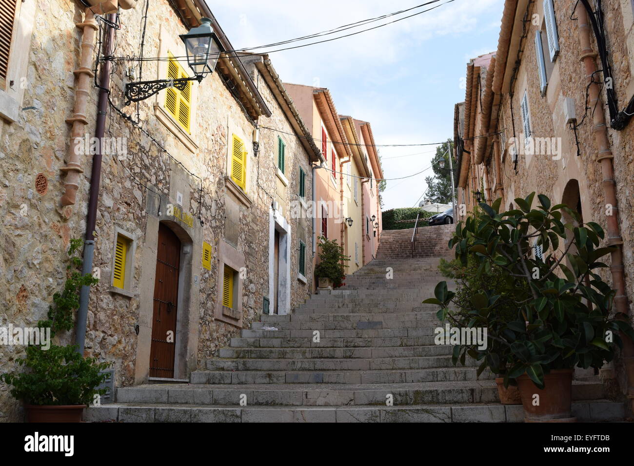 Typical street view from many smaller spanish towns. Here, Pollensa on ...